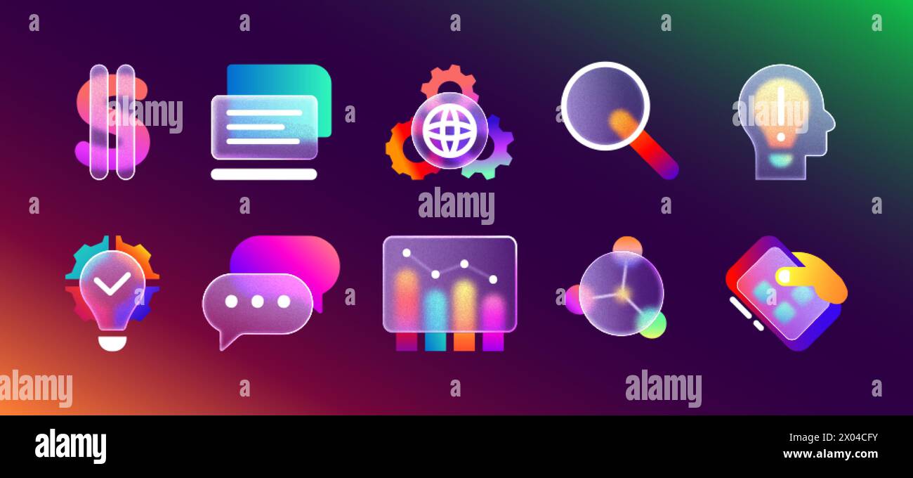 Glassmorphism matte ui icon set with blurred neon gradient for mobile ...