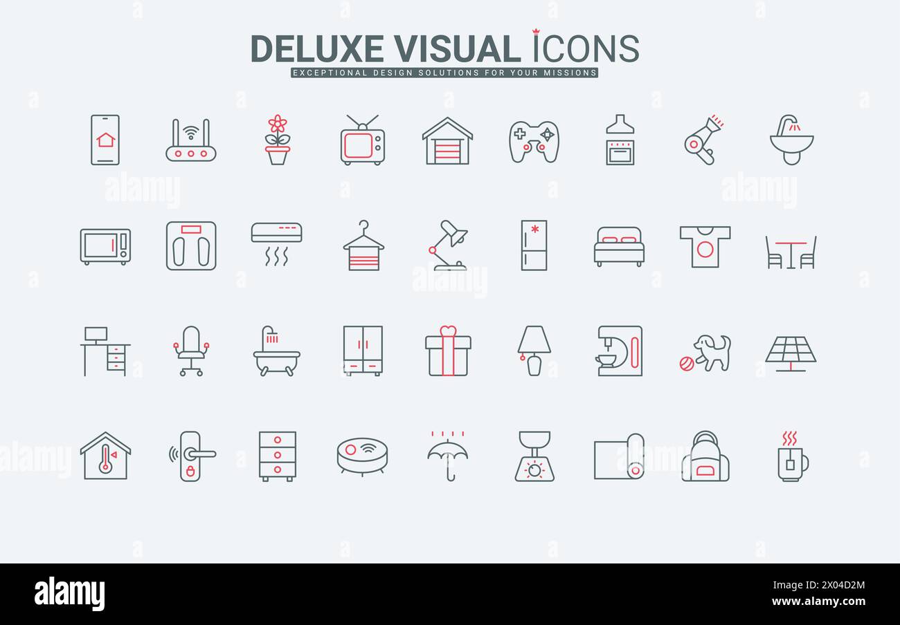 Equipment and electric appliances for comfort line icons set. Home ...