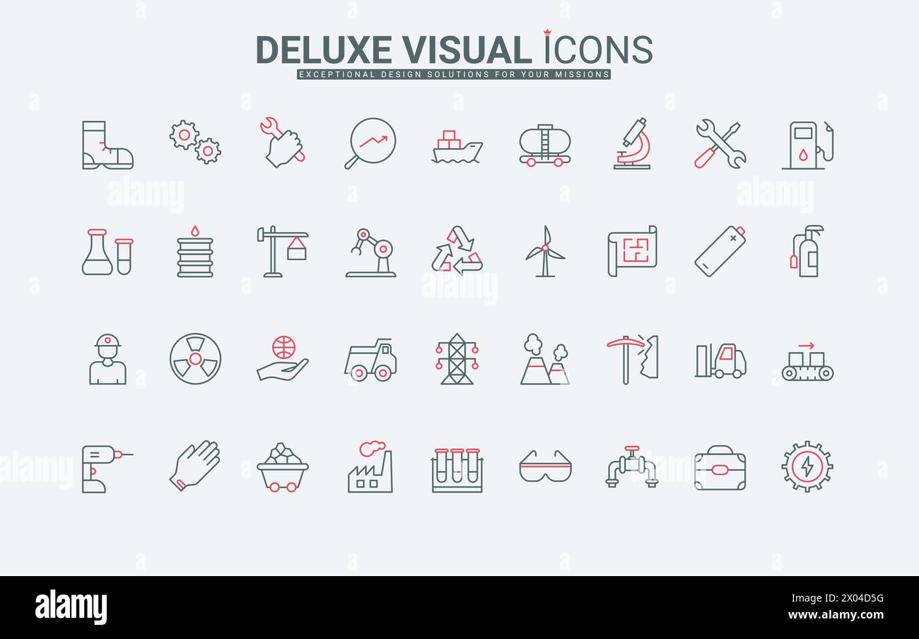 Labor Day in industry thin black and red line icons set vector ...