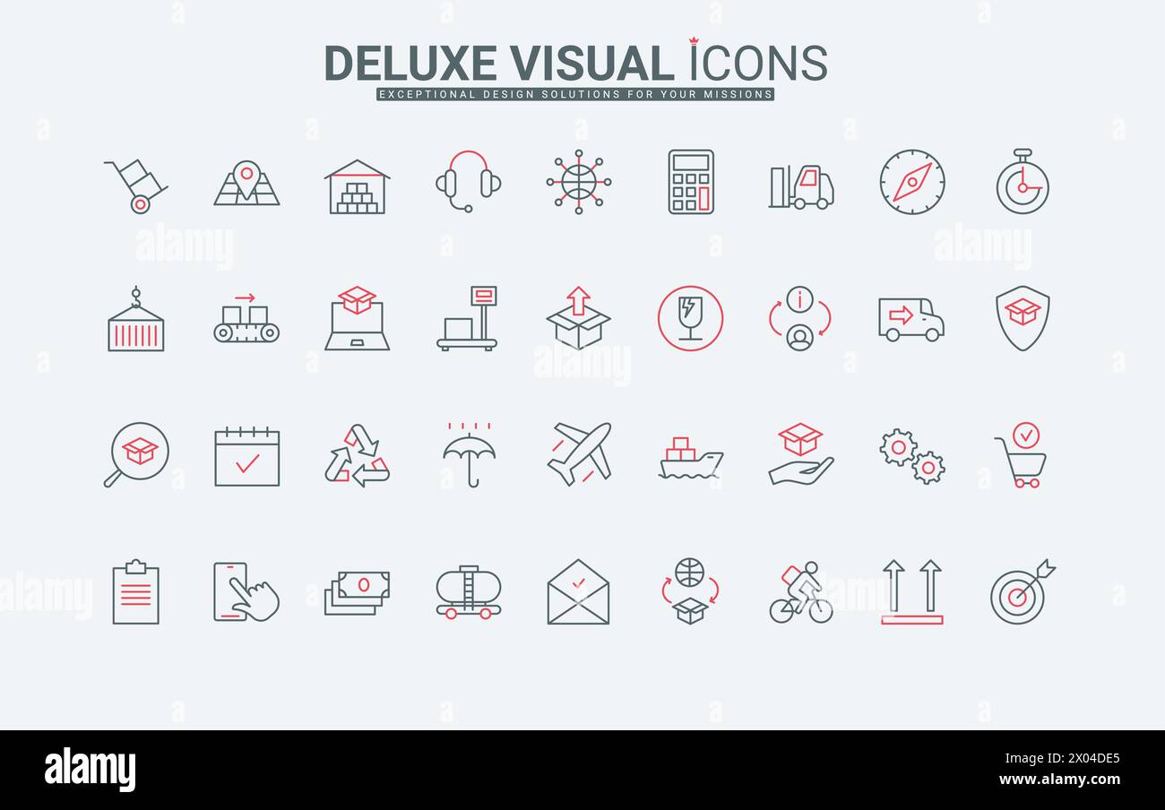 Logistics service, delivery and distribution process thin black and red ...