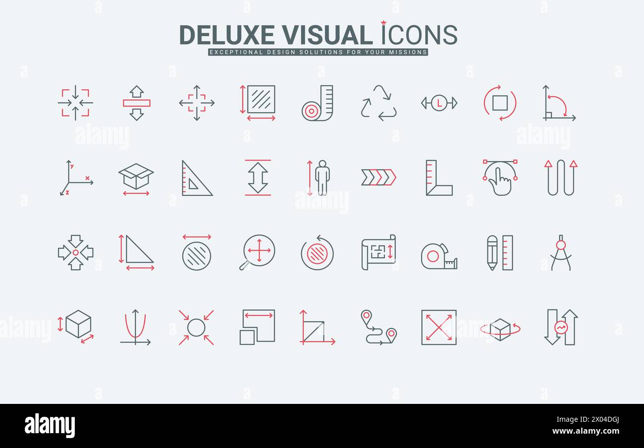 Measurement line icons set. Office tools for measuring dimensions and ...