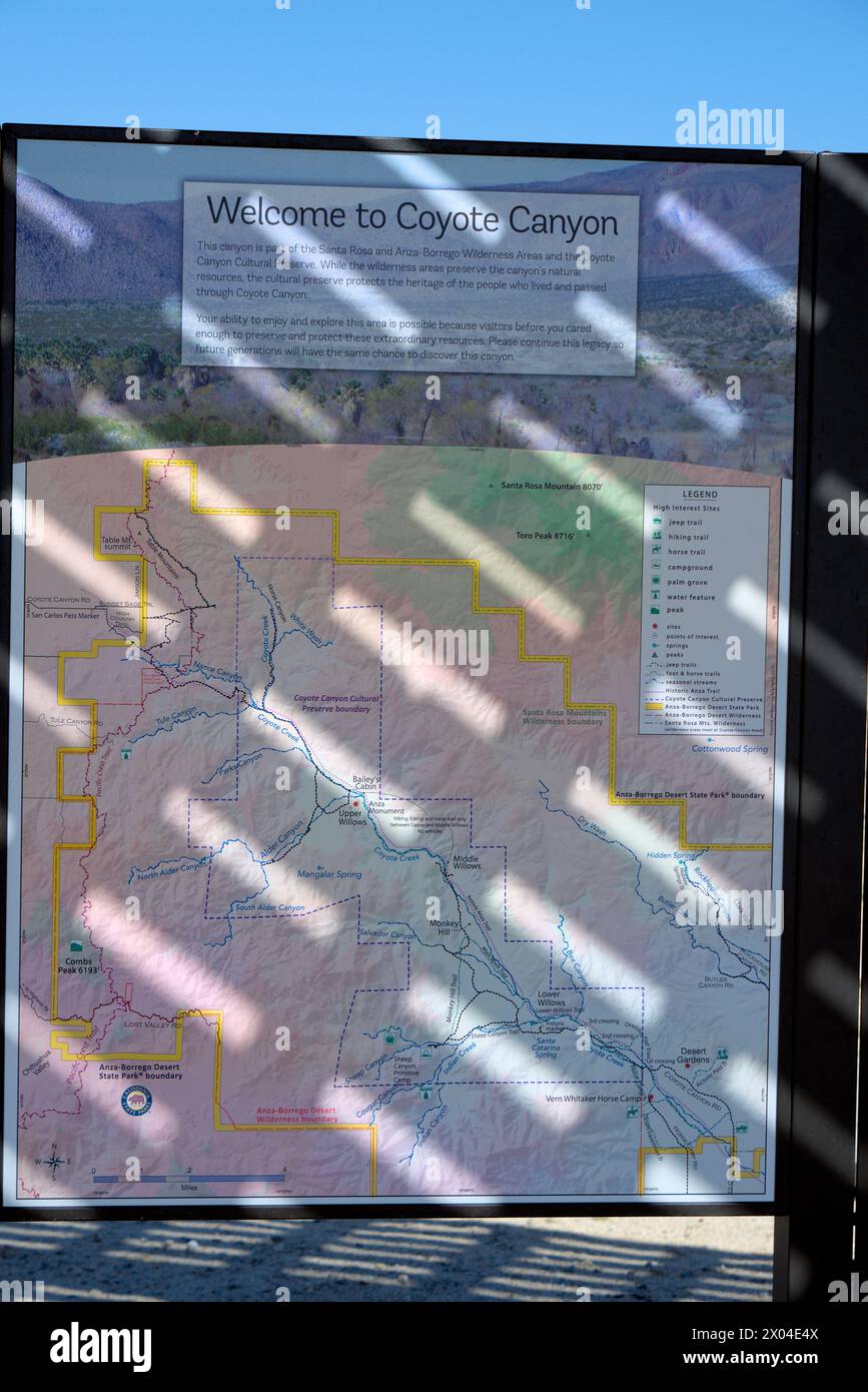 Coyote Canyon map including Anza-Borrego wilderness area Stock Photo ...