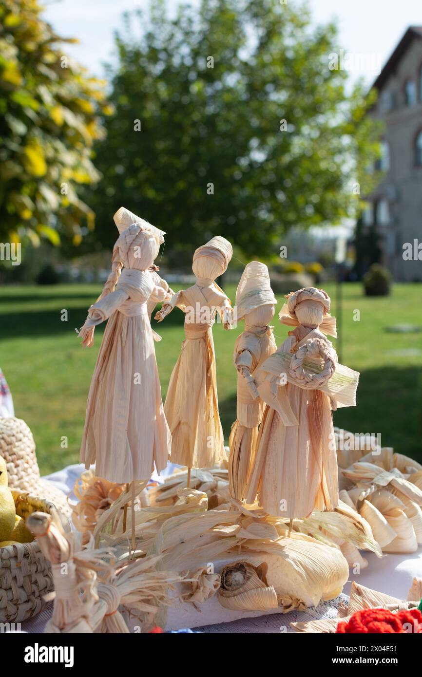 Handmade Corn husk doll. Exhibition of folk art. Culture of the Balkan ...