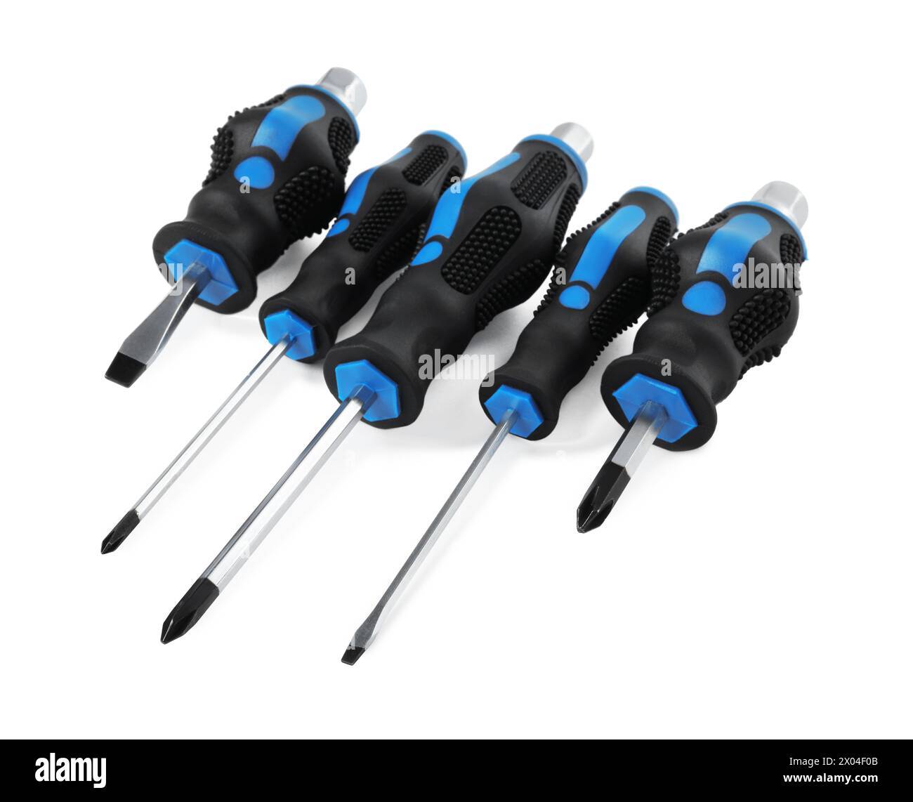 Set of screwdrivers with blue handles isolated on white Stock Photo - Alamy