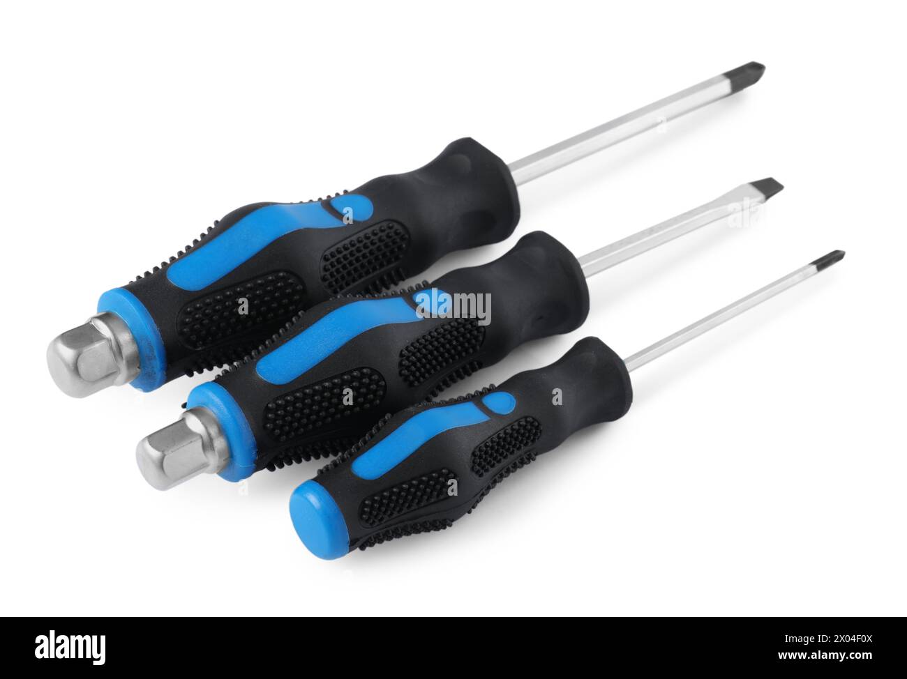 Set of screwdrivers with blue handles isolated on white Stock Photo - Alamy
