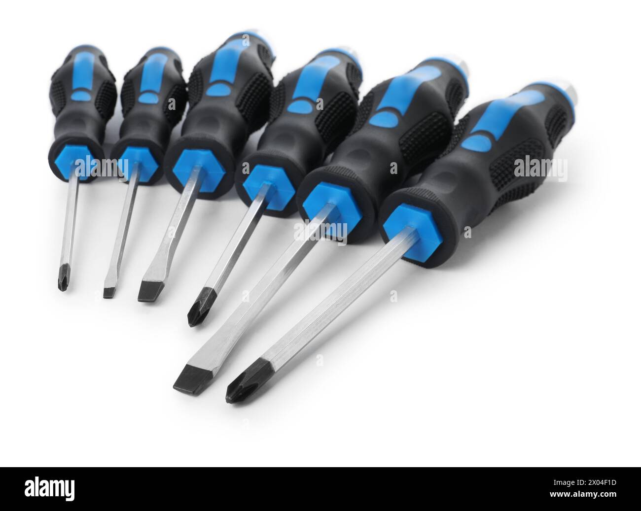 Set of screwdrivers with blue handles isolated on white Stock Photo - Alamy