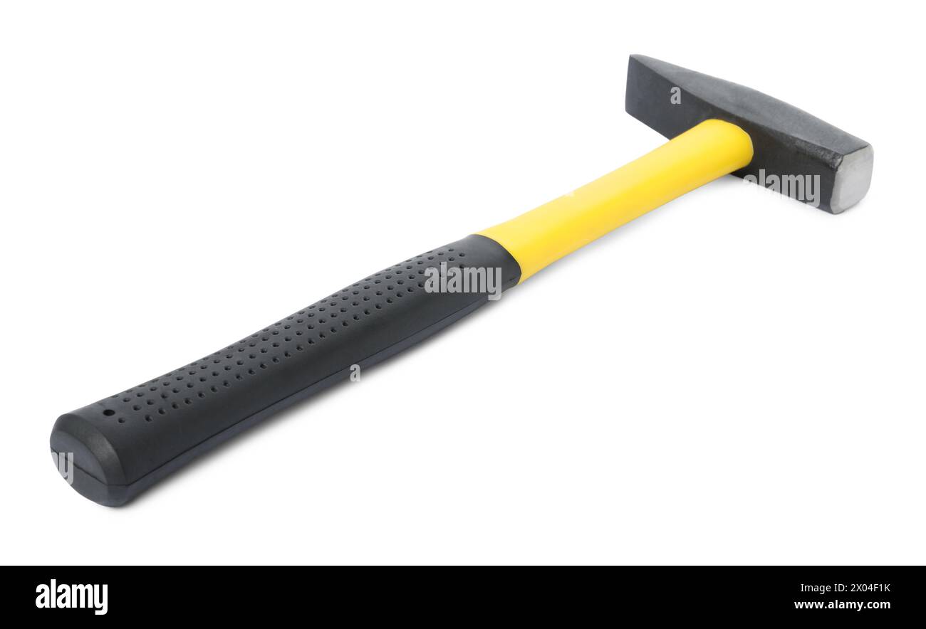 New hammer with rubber handle isolated on white Stock Photo - Alamy