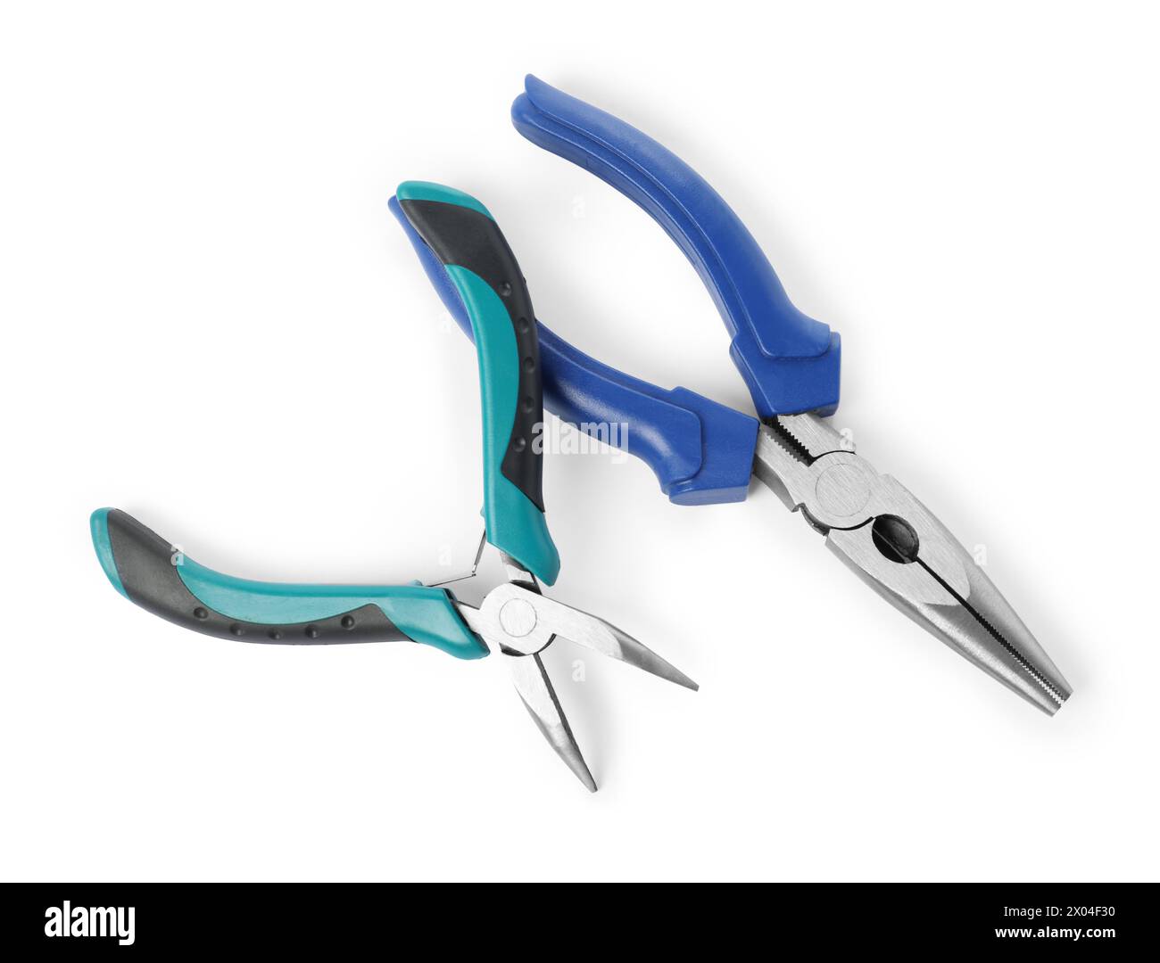 Different pliers isolated on white, top view Stock Photo - Alamy
