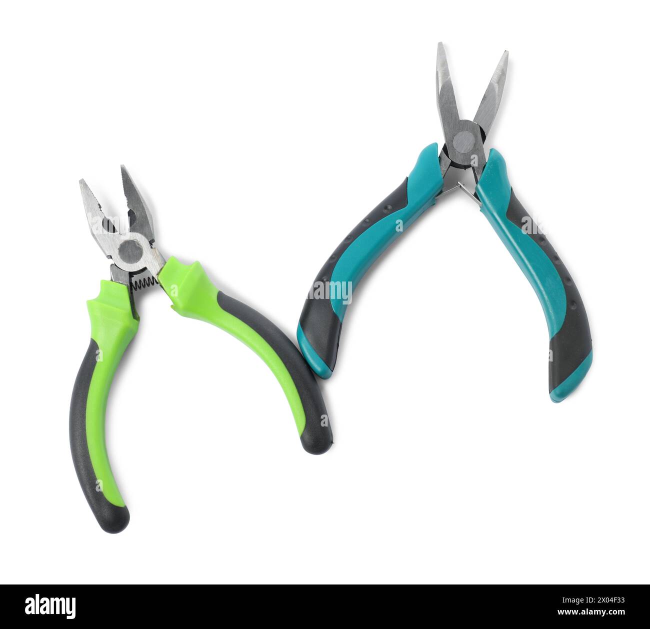 Different pliers isolated on white, top view Stock Photo - Alamy