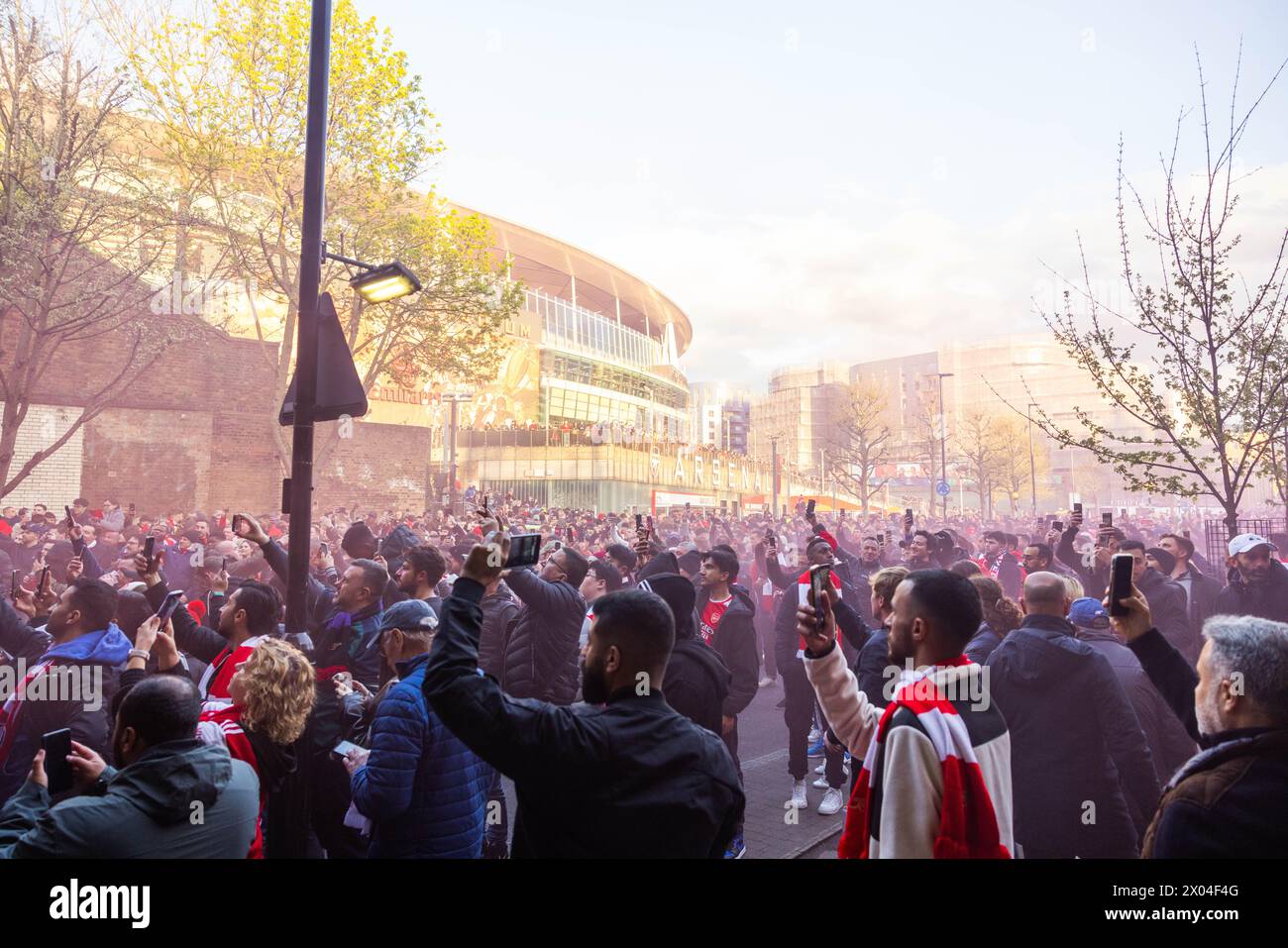 London, UK. 09 APR, 2024. Arsenal ultra group "Ashburton Army" march ...