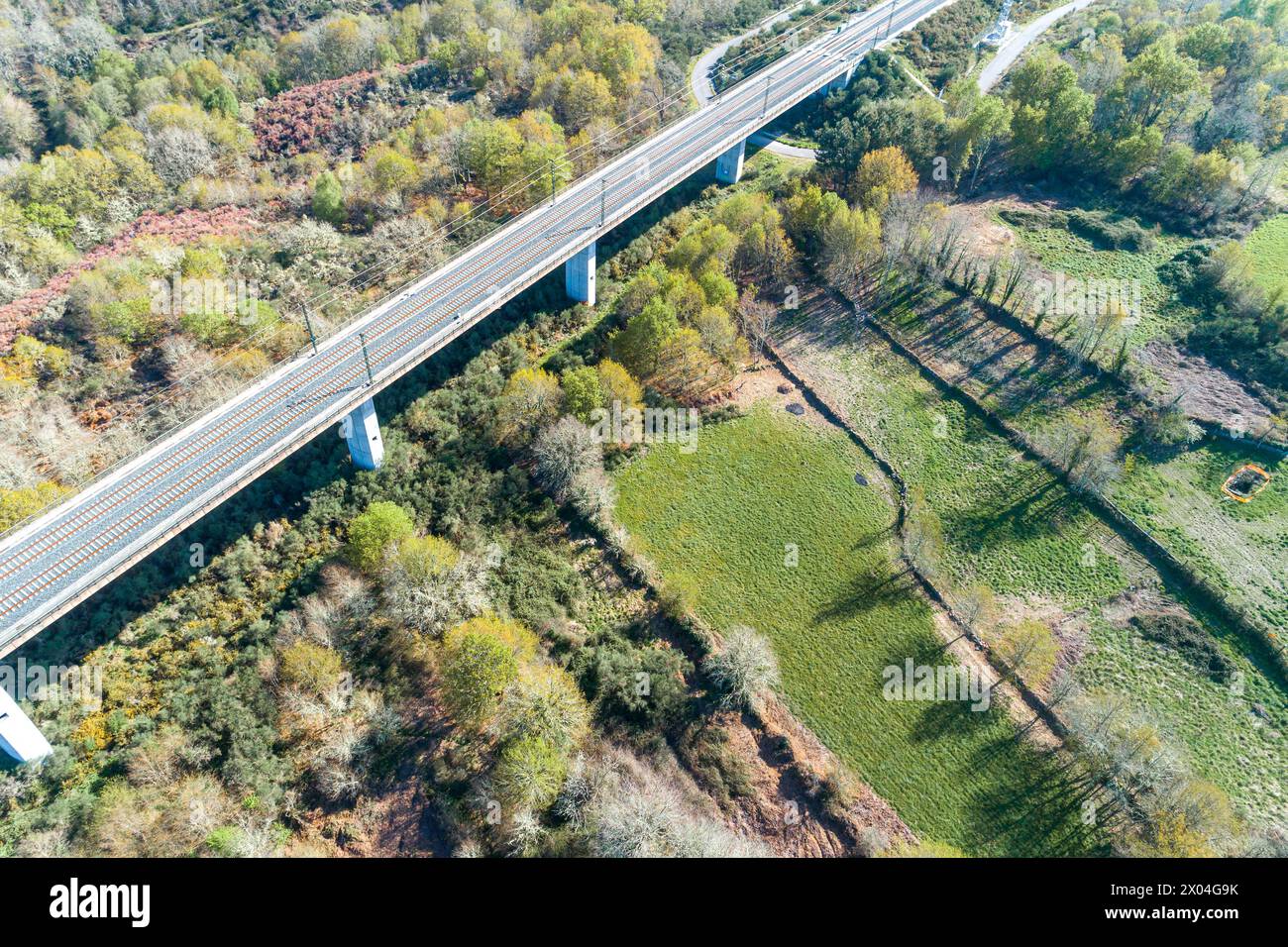 high speed railway viaduct in Galicia, Spain. Aerial view with drone Stock Photo - Alamy