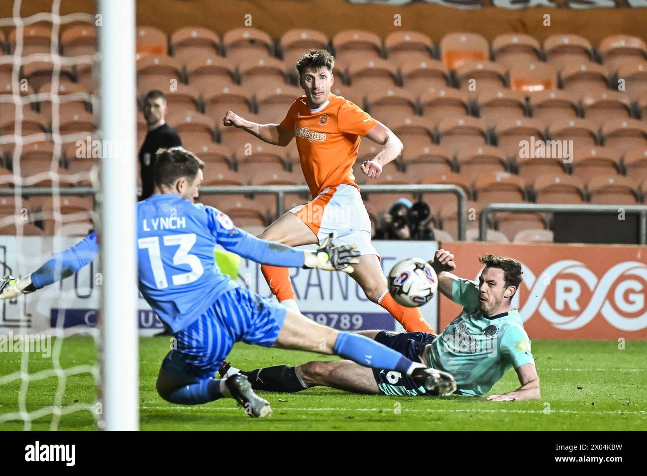 Jake Beesley of Blackpool shoots on goal but its saved by Jay Lynch of ...