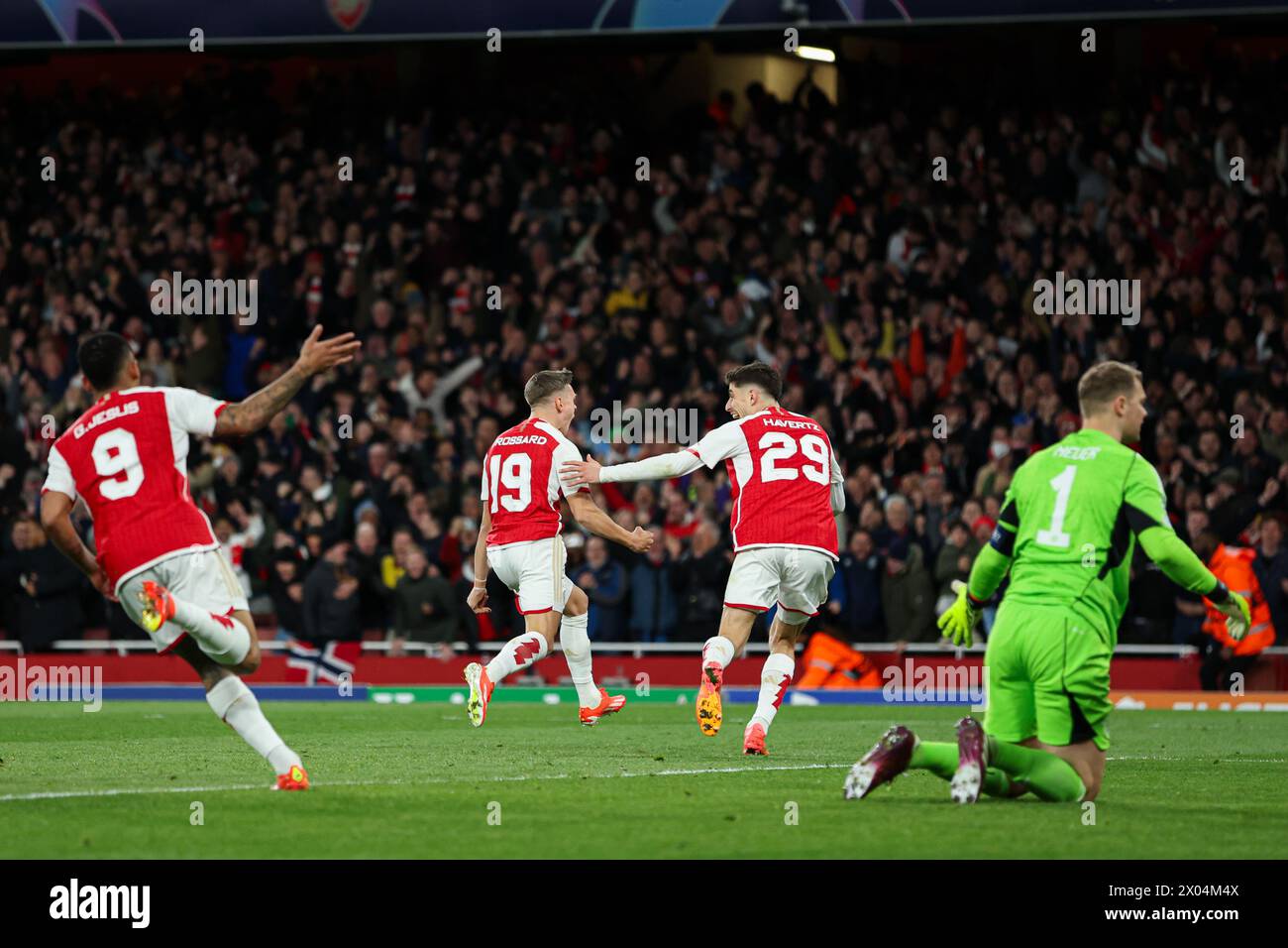London, UK. 9th Apr, 2024. Leandro Trossard of Arsenal celebrates ...