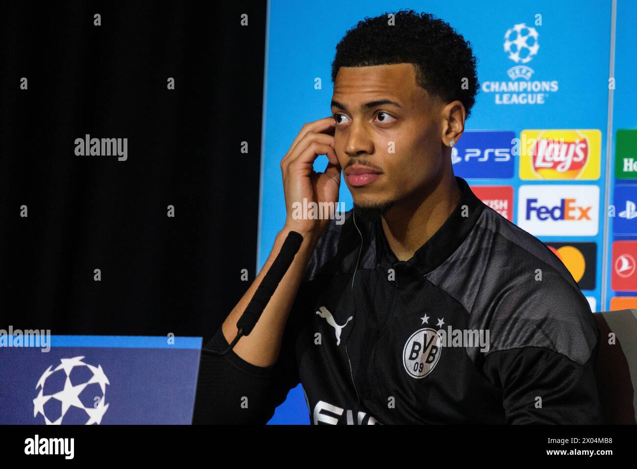 felix Nmecha at the press conference after arrival to Madrid for their ...