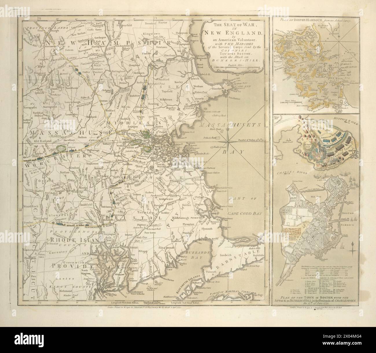 Vintage Historical Map. The seat of war, in New England. by R. Sayer ...
