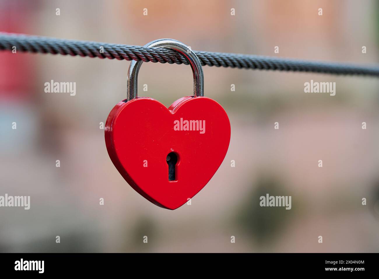 red metal love lock hanging at a bridge in Colmar, France Stock Photo ...
