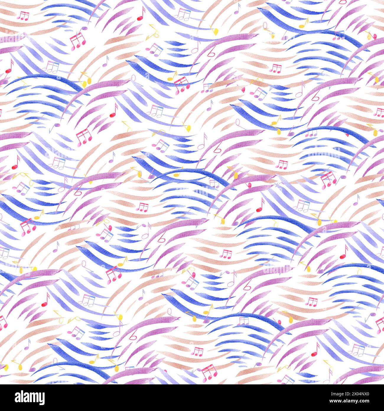 Seamless pattern of abstract music waves and music notes. Multicolored ...