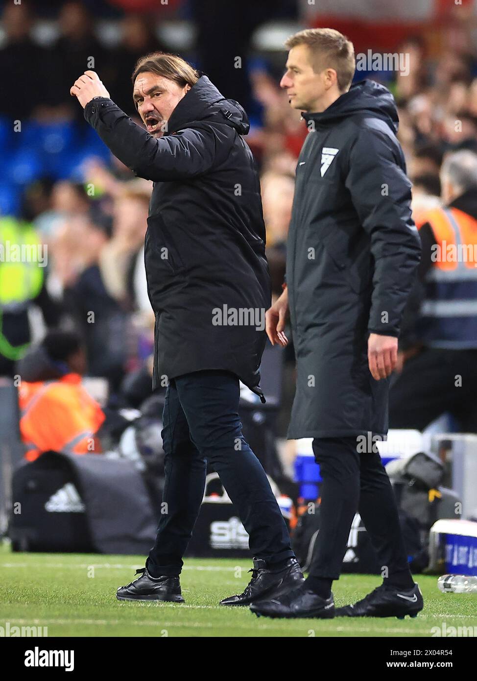 Leeds, UK. 09th Apr, 2024. Leeds United Manager Daniel Farke reacts ...