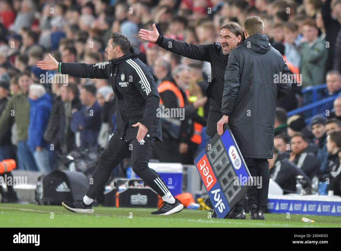Leeds United's Daniel Frake questions the added on time by the referee ...