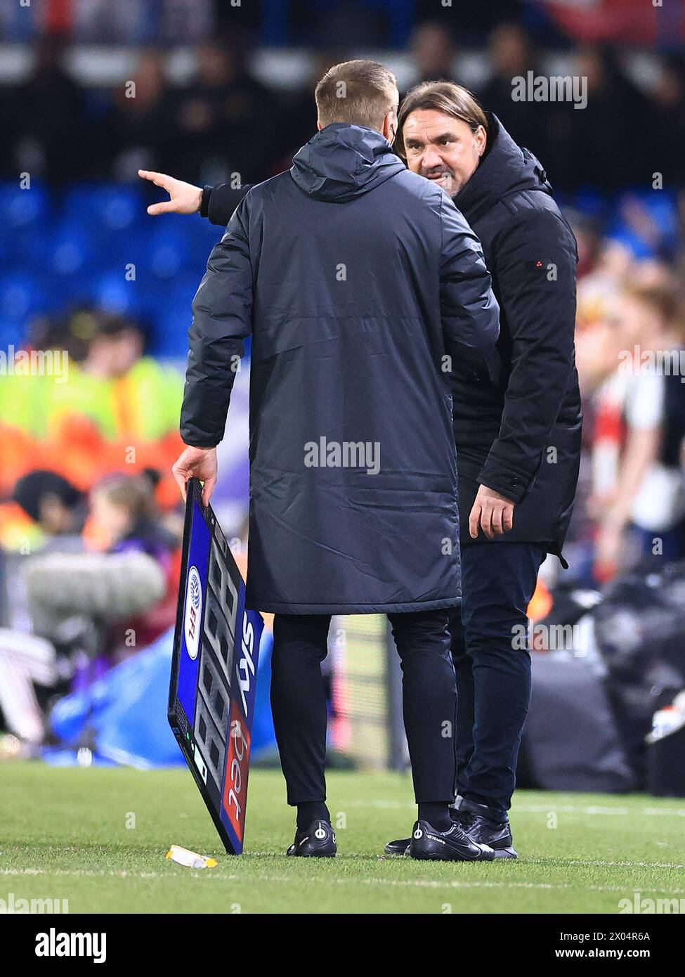 Leeds, UK. 09th Apr, 2024. Leeds United Manager Daniel Farke reacts ...