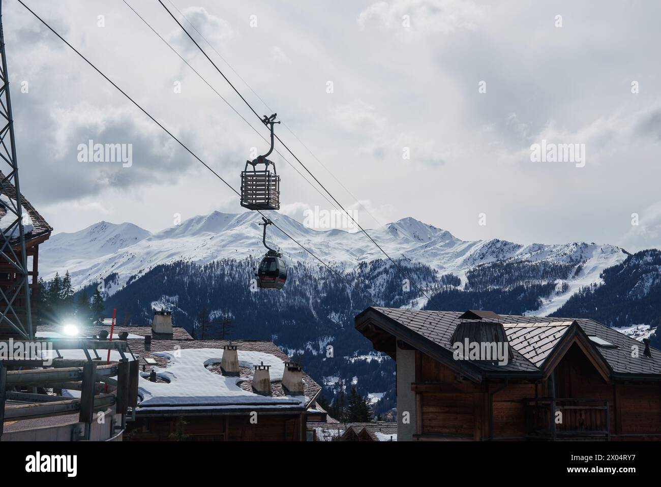 Winter Wonderland Mountain Chalets and Ski Lifts, European Alps Stock ...
