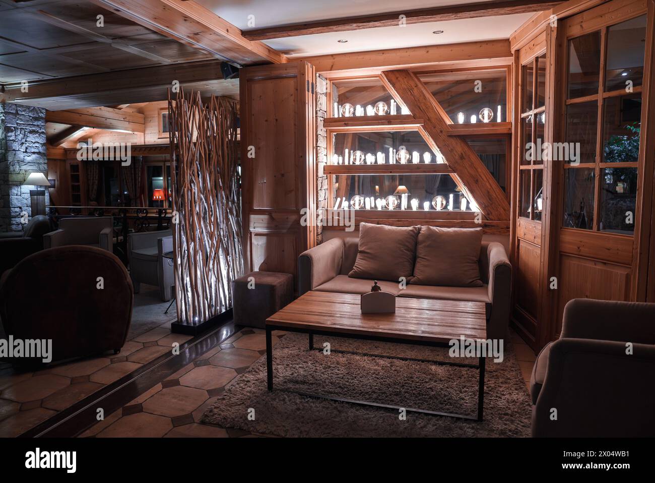 Cozy Wooden Interior Space, Mountain Lodge Aesthetic Stock Photo - Alamy