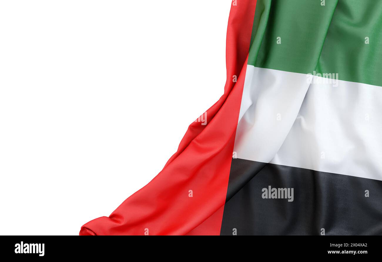 Flag of United Arab Emirates with empty space on the left. Isolated. 3D ...