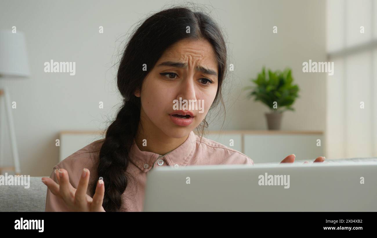 Upset stressful woman Arabian Indian girl businesswoman student fail ...