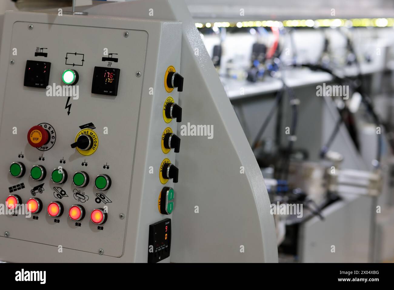 Control panel of automated edge banding machine. Selective focus Stock ...