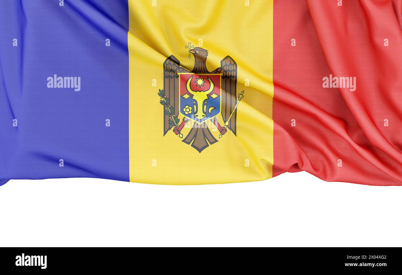 Flag of Moldova isolated on white background with copy space below. 3D ...
