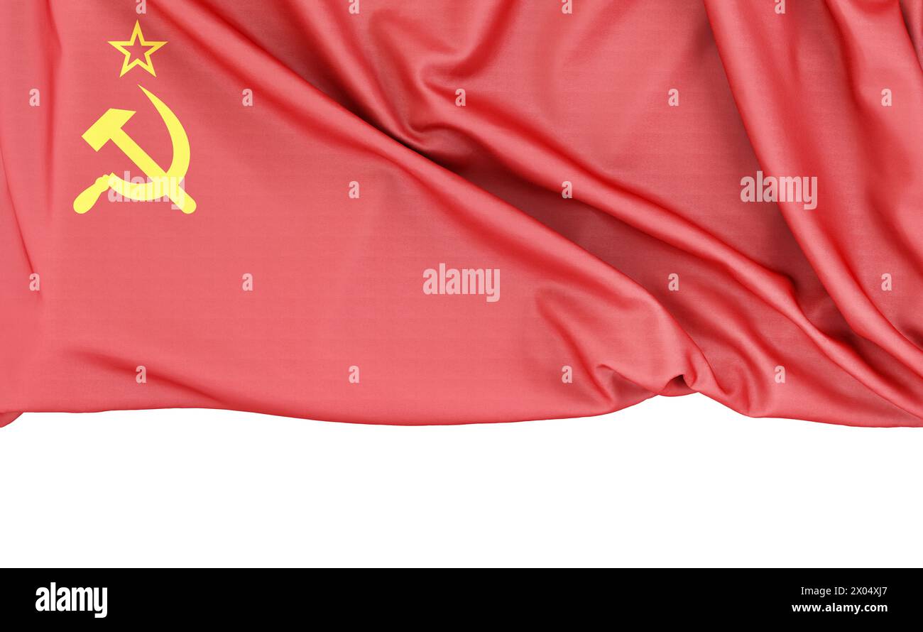 Flag of USSR isolated on white background with copy space below. 3D ...