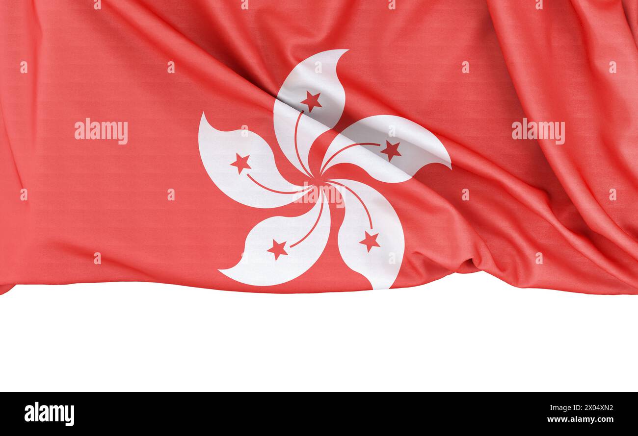 Flag of Hong Kong isolated on white background with copy space below. 3D rendering Stock Photo ...