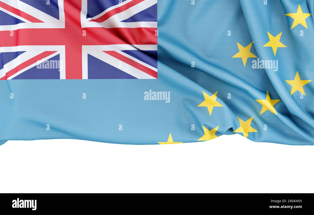 Flag of Tuvalu isolated on white background with copy space below. 3D rendering Stock Photo - Alamy