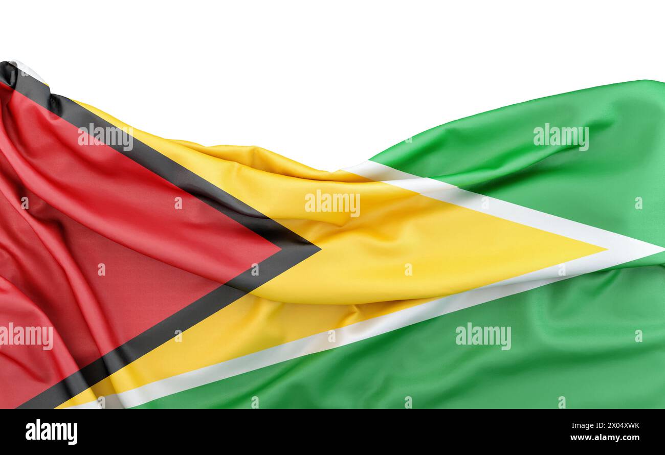 Flag of Guyana isolated on white background with copy space above. 3D rendering Stock Photo - Alamy