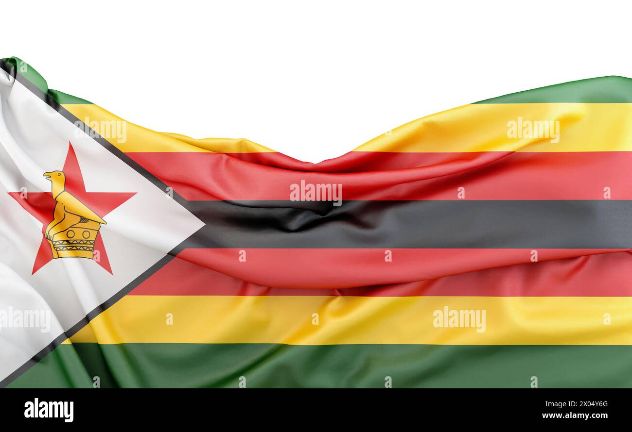 Flag of Zimbabwe isolated on white background with copy space above. 3D rendering Stock Photo ...
