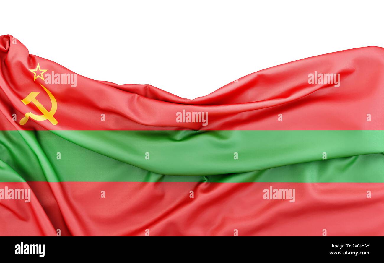 Flag of Transnistria isolated on white background with copy space above. 3D rendering Stock ...