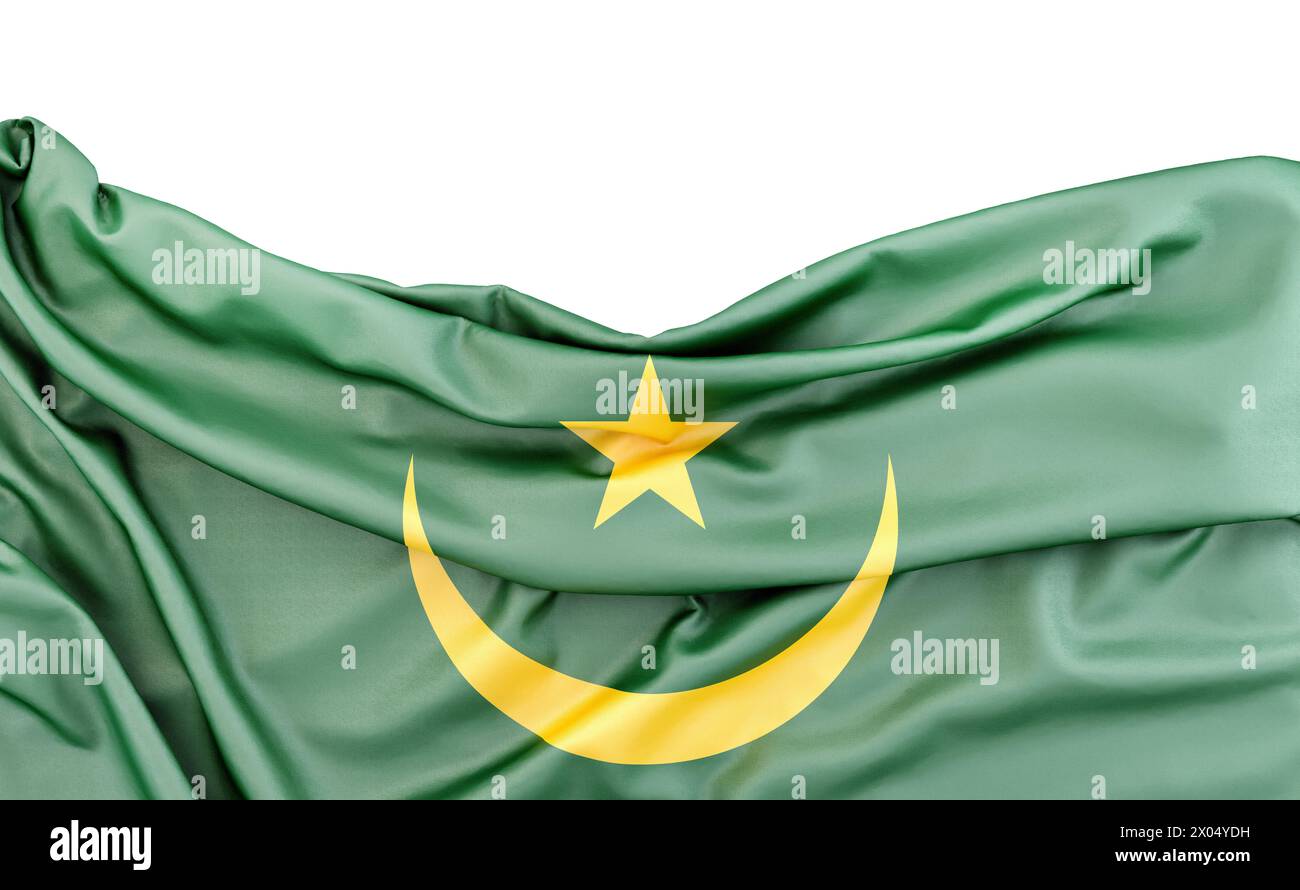 Flag of Mauritania isolated on white background with copy space above ...