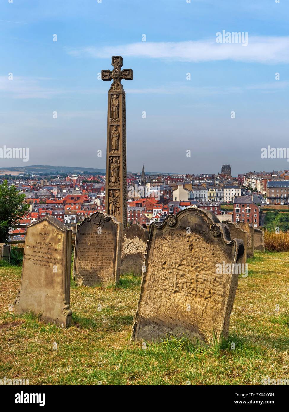 UK, North Yorkshire, Whitby, St Mary's Church, Caedmon's Cross and ...