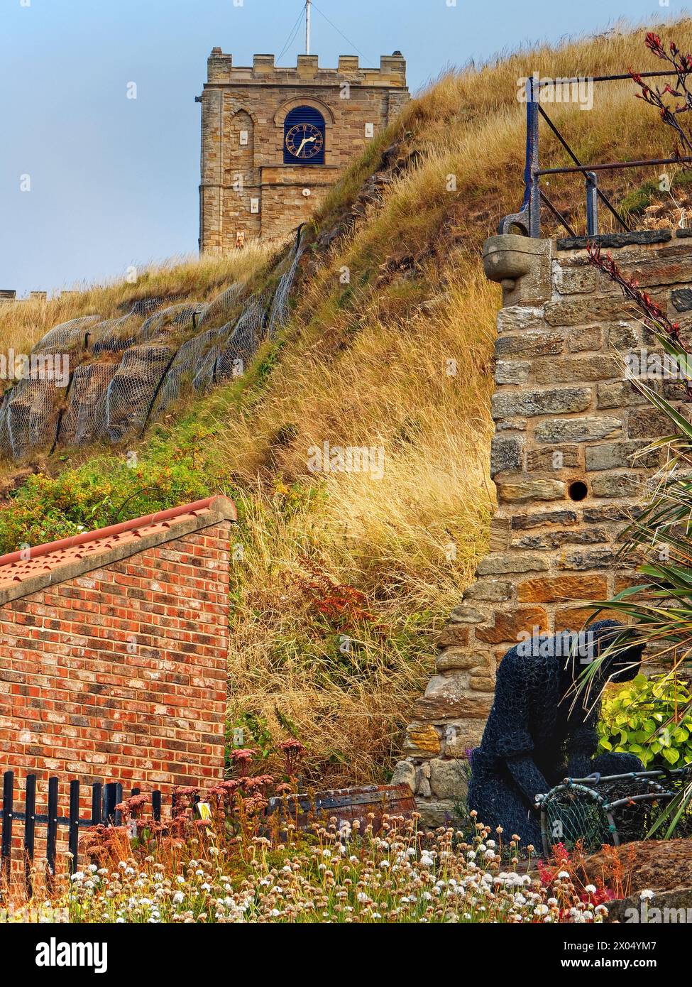UK, North Yorkshire, Whitby, St Mary's Church from Church Street Stock ...