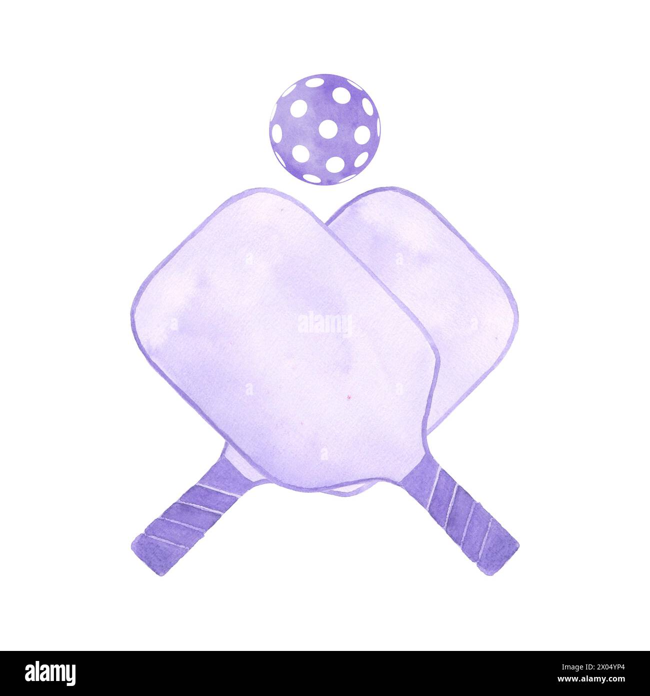 Ball and rackets, equipment of modern game Pickleball. Watercolor hand ...