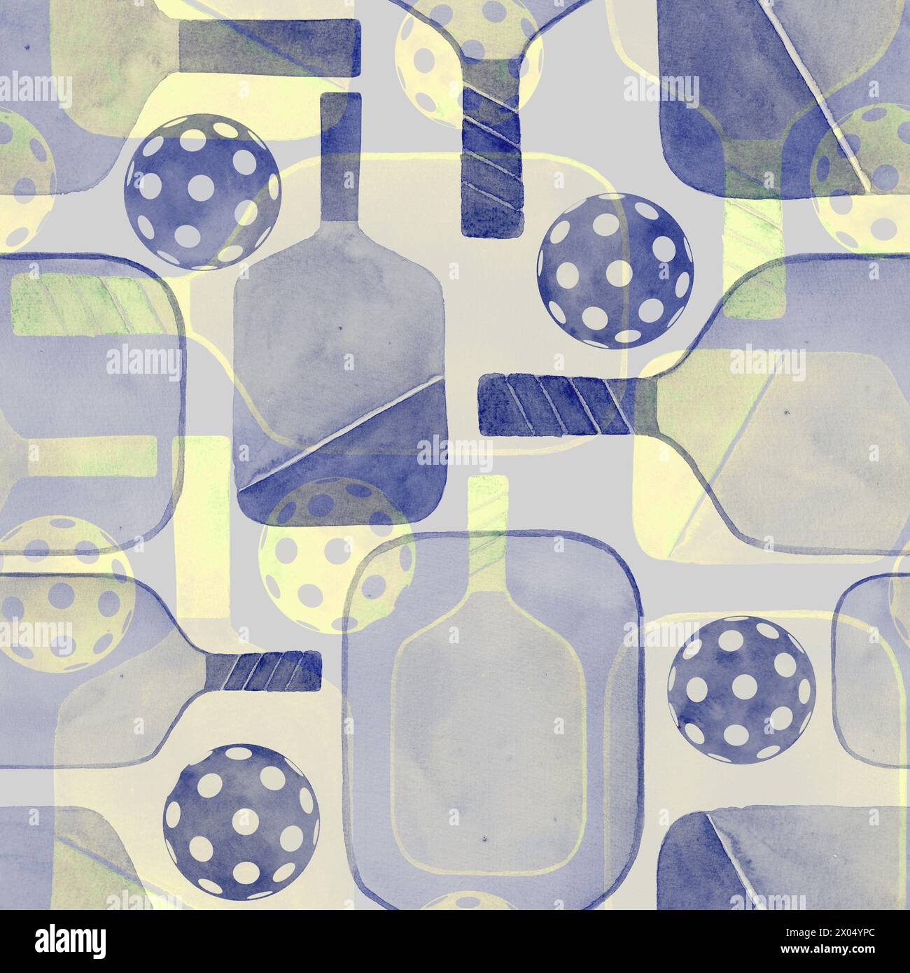 Seamless pattern of balls and rackets, modern game Pickleball ...