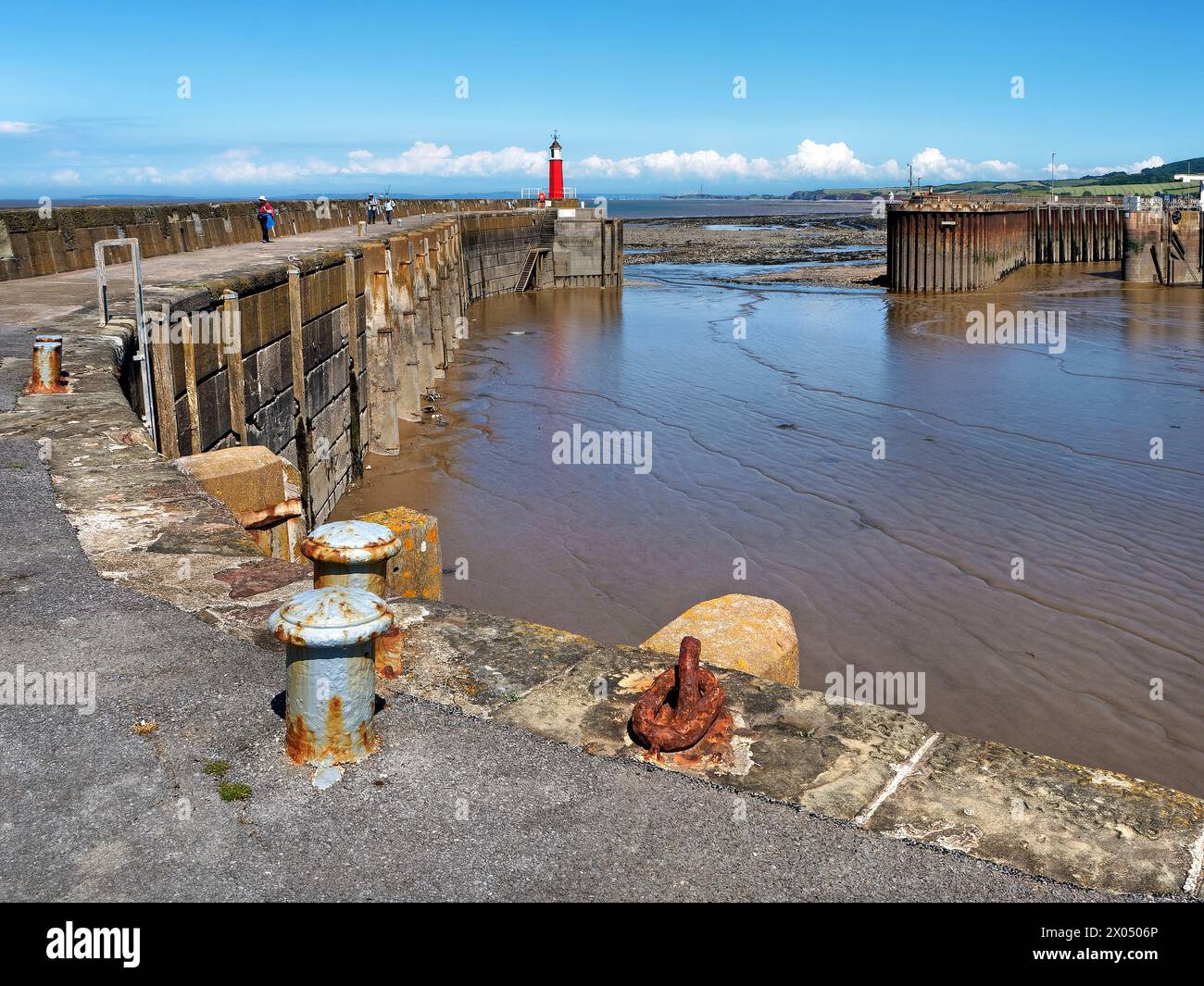 UK, Somerset, Watchet Harbour Lighthouse and Entrance to Harbour Stock ...