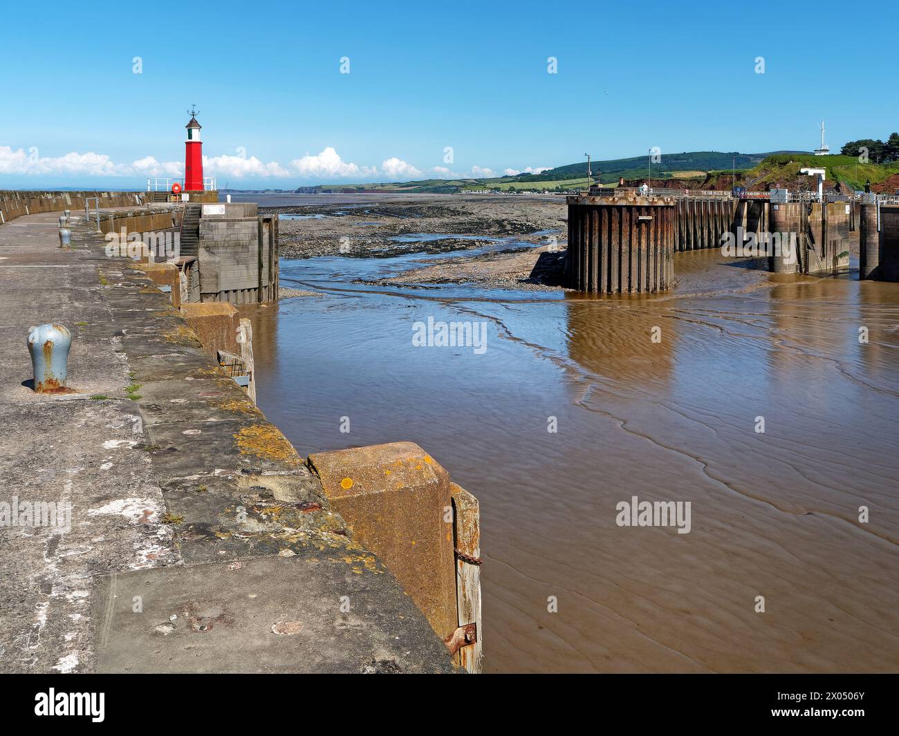 UK, Somerset, Watchet Harbour Lighthouse and Entrance to Harbour Stock ...