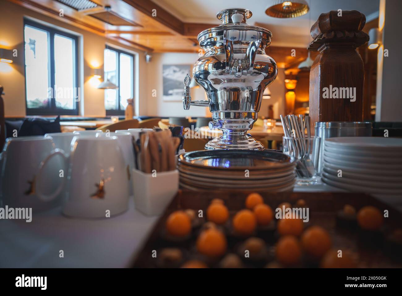 Traditional Russian Samovar Buffet Setup in Cozy Dining Area Stock ...