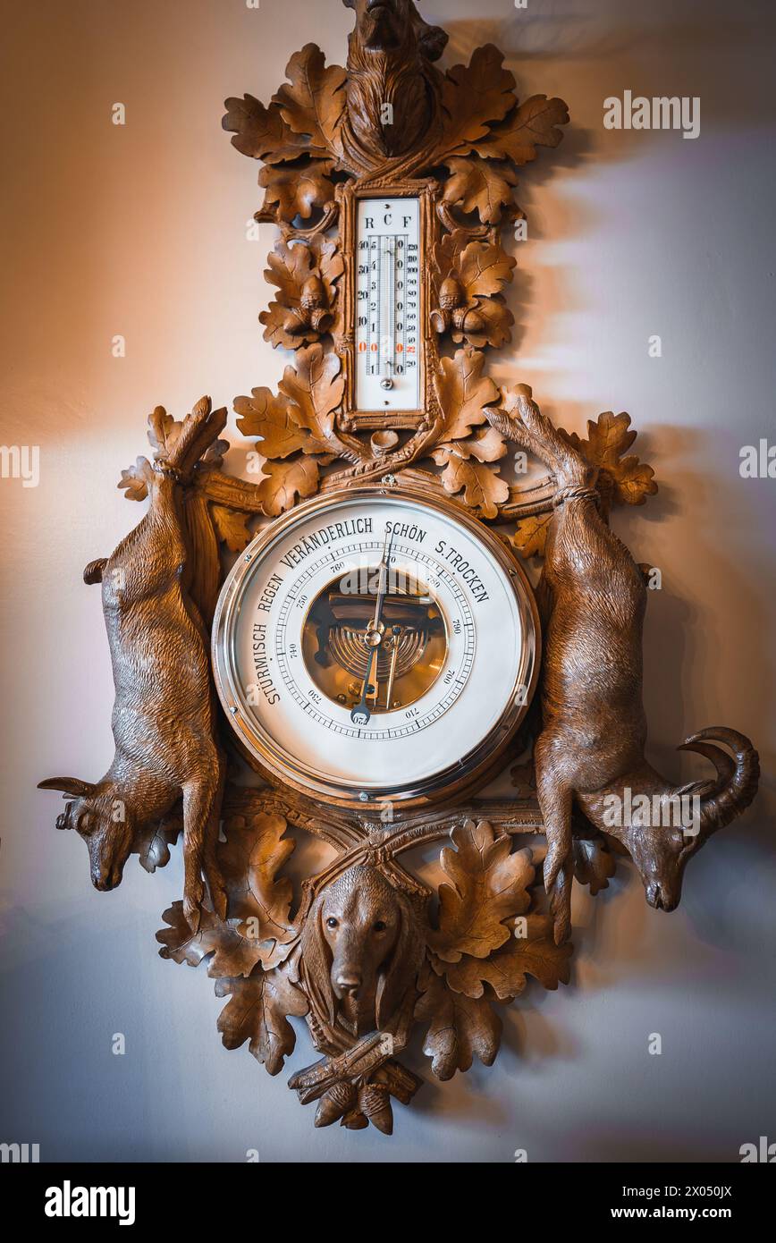 Traditional German Weather Station with Barometer, Thermometer, and ...