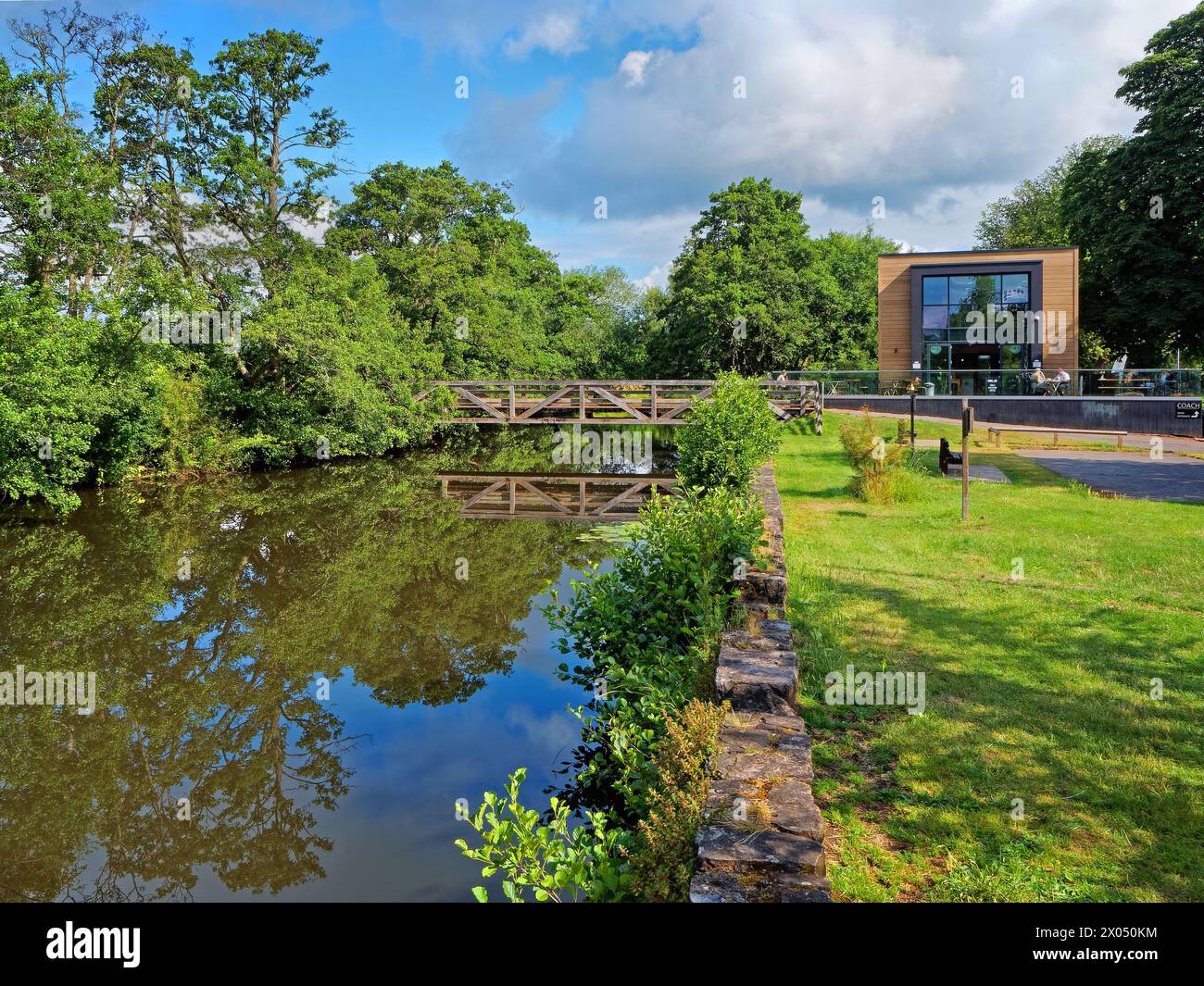 UK, Somerset, Taunton, French Weir, River Tone Footbridge and COACH ...
