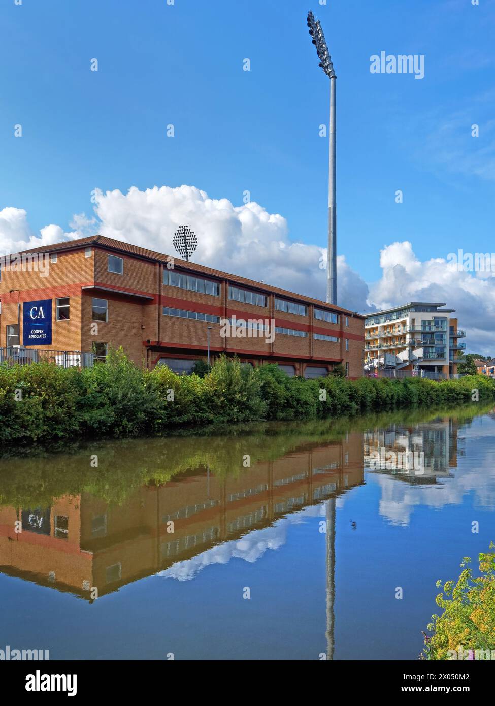 UK, Somerset, Taunton, River Tone and Somerset County Cricket Ground ...
