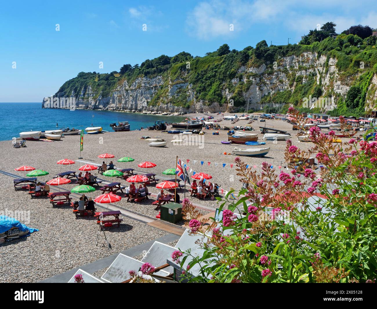 UK, Devon, View overlooking Beer Beach towards Beer Head Stock Photo ...