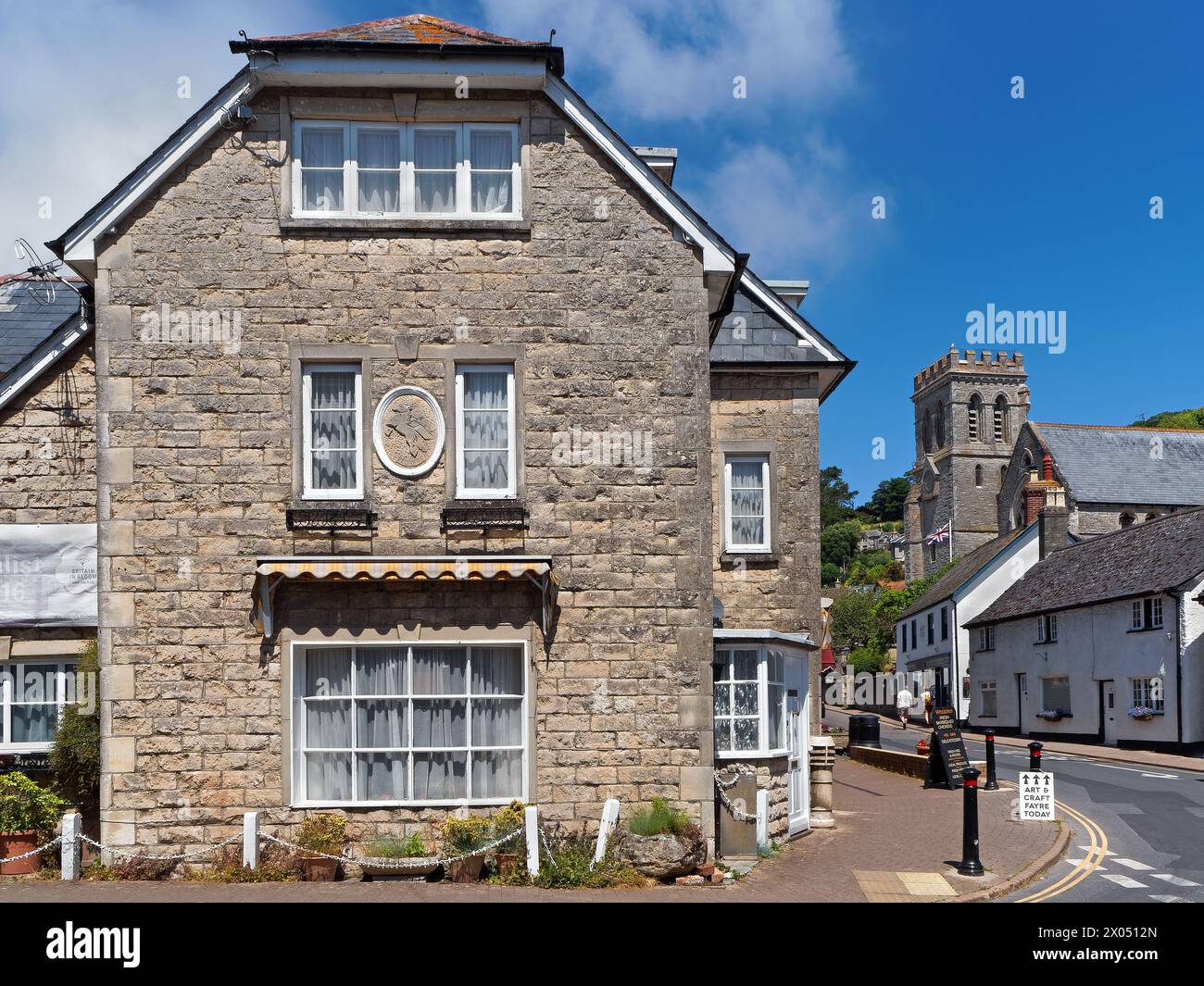 UK, Devon, Beer, Corner of Clapps Lane, Fore Street and St Michael's ...