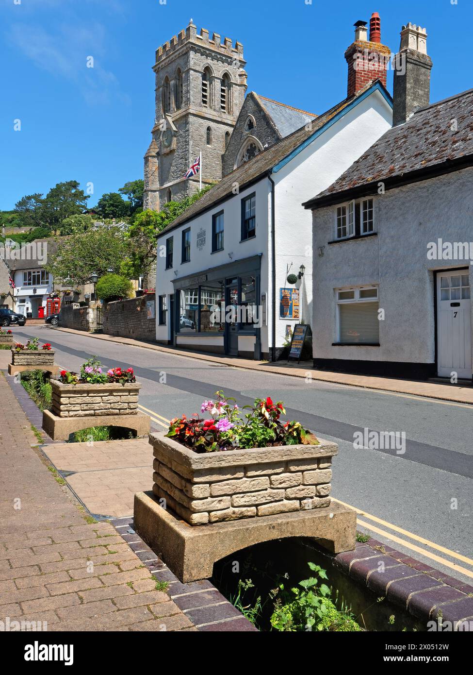 UK, Devon, Beer, Fore Street and St Michael's Church Stock Photo - Alamy